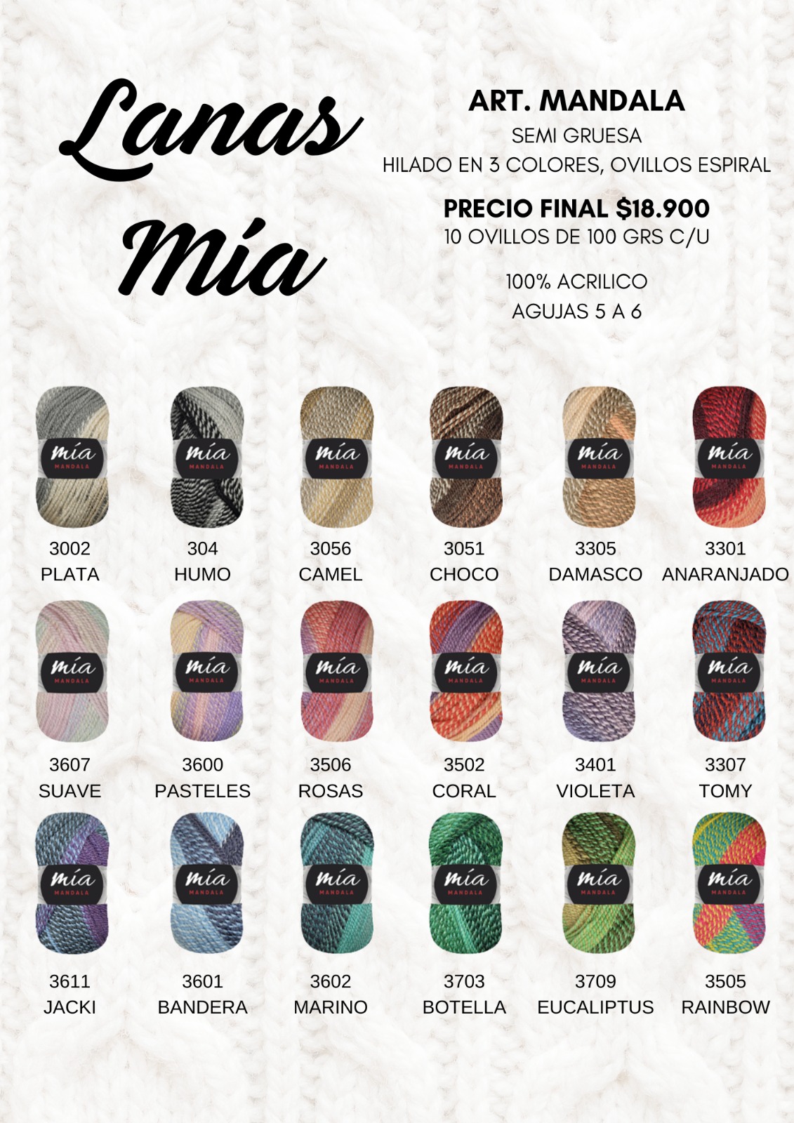 Lana Mia Mandala semigruesa matizada por kilo (10 ovillos de 100grs c/u ...